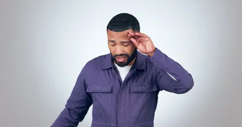 Tired, smile and mechanic with face of m... | Stock Video | Pond5