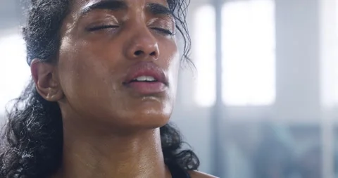 Tired, sweating and breathing with face ... | Stock Video | Pond5