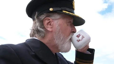 Titanic Ship's Captain drinks tea on dec... | Stock Video | Pond5