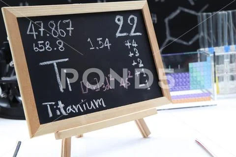 Titanium and symbol structural formula chemical on the blackboard ~ Hi ...