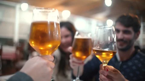Toast toasts of friends drinking alcohol... | Stock Video | Pond5