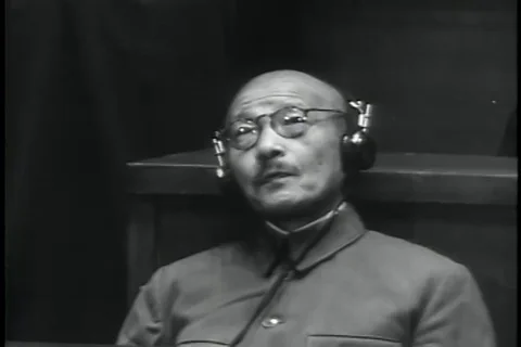 Tojo carefully listens at the trial - 19... | Stock Video | Pond5