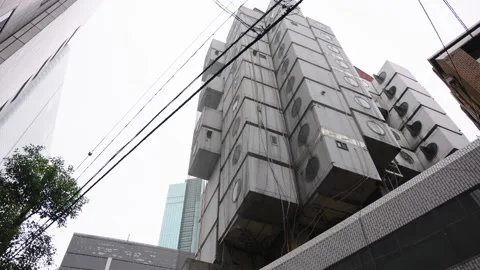 Tokyo Skyline in Ginza, Nakagin Capsule ... | Stock Video | Pond5