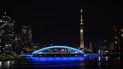 Tokyo Skytree lights up to mark countdow... | Stock Video | Pond5