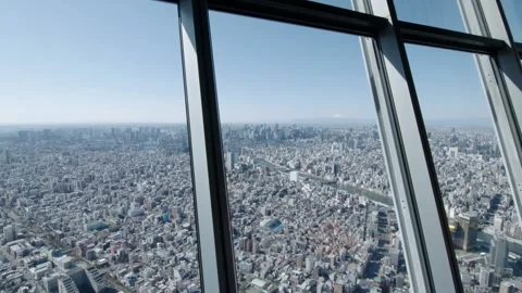 Tokyo view from inside Skytree tower ult... | Stock Video | Pond5