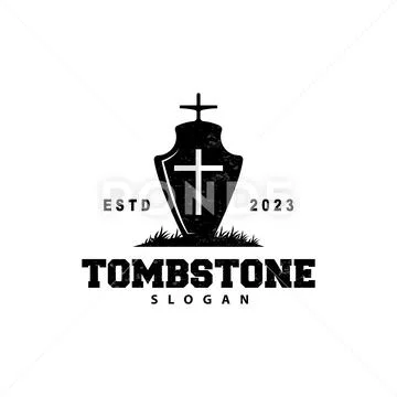 Tombstone Logo, Tomb Cemetery Cross, Vector Vintage Label, Retro Badge ...