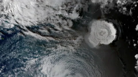 Tonga hunga volcano eruption as seen on ... | Stock Video | Pond5