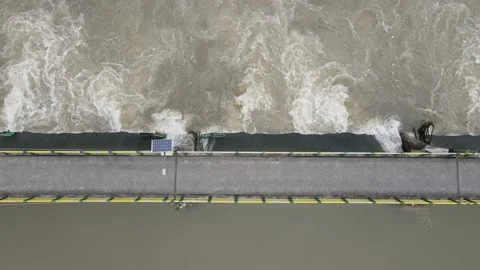 Top aerial small dam river in big river ... | Stock Video | Pond5