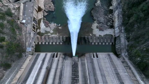 Top down aerial drone shot of Dam Spillw... | Stock Video | Pond5