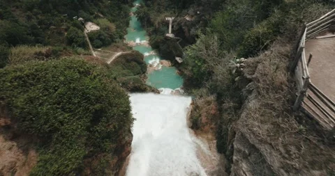 Top-down aerial of El Chiflon Waterfalls... | Stock Video | Pond5
