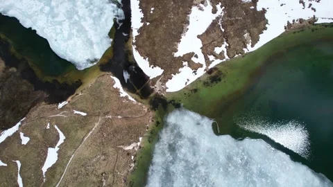 Top down aerial shot of frozen lake of L... | Stock Video | Pond5