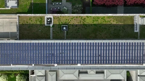 Top down aerial shot of solar panels and... | Stock Video | Pond5