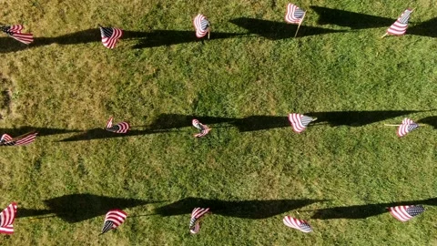 Top down aerial view of American flags d... | Stock Video | Pond5