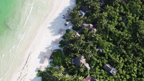 Top down aerial view of cabanas and huts... | Stock Video | Pond5