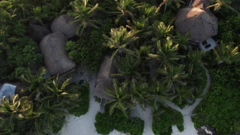 Top down aerial view of cabanas and huts... | Stock Video | Pond5