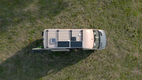Top down aerial view of a camper van wit... | Stock Video | Pond5
