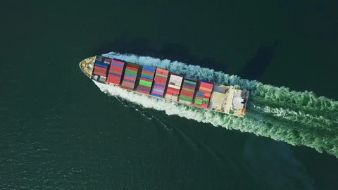 Top down Aerial view, Cargo vessel sail ... | Stock Video | Pond5