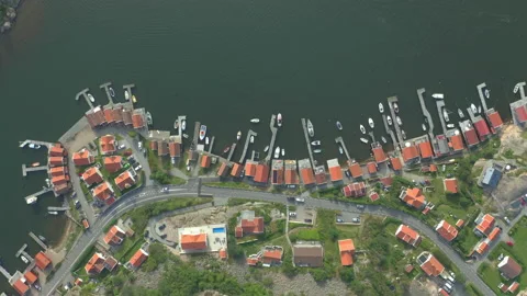 Top down aerial view of fishing harbour ... | Stock Video | Pond5