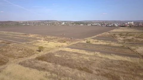 Top down aerial view of green tractor cu... | Stock Video | Pond5