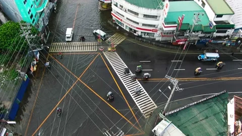 Top down aerial view rain water flooded ... | Stock Video | Pond5