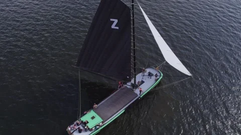 Top down of classic sailing boat Skutsje... | Stock Video | Pond5