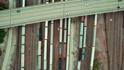 top down of multi rail tracks, many trai... | Stock Video | Pond5