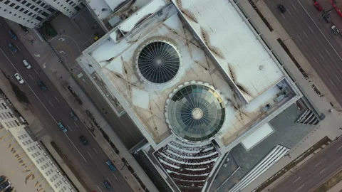 Top down parallax of high-rise rooftop v... | Stock Video | Pond5