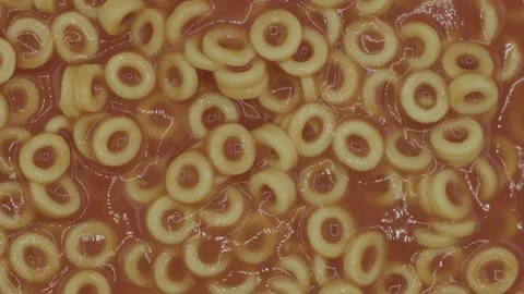 Top down shot of Campbell's Spaghettios ... | Stock Video | Pond5