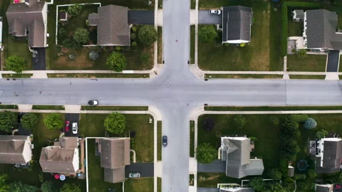 Top-down shot of a suburban intersection | Stock Video | Pond5