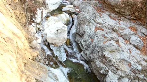 Top-down view of an almost frozen waterf... | Stock Video | Pond5