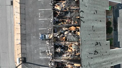 Top down view of apartment fire. Aerial ... | Stock Video | Pond5