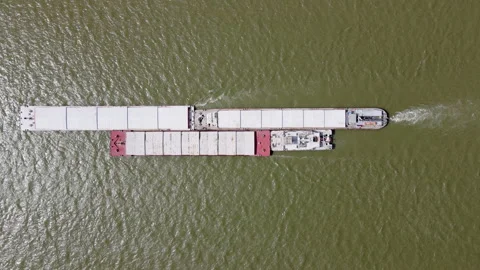 Top down view of cargo barge transportin... | Stock Video | Pond5