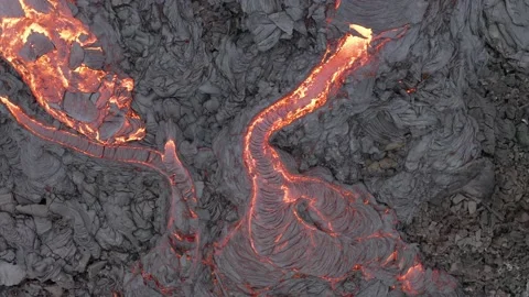 Top Down View Of Flowing Lava From Fagra... | Stock Video | Pond5