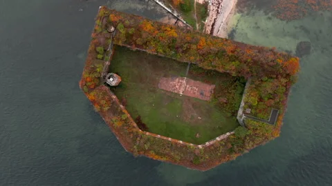 Top down view of Fort Gorges in Casco Ba... | Stock Video | Pond5