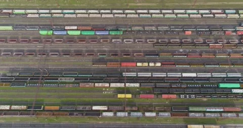 Top-down view of freight trains at the r... | Stock Video | Pond5