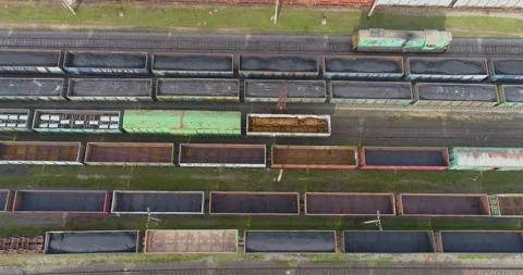 Top-down view of freight trains at the r... | Stock Video | Pond5