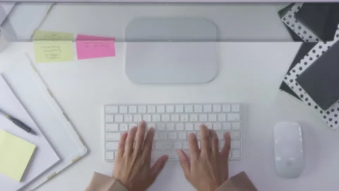 Top Down View of Hands at a Bright Desk ... | Stock Video | Pond5
