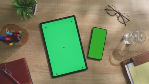 Top Down View Of Mock Up Green Screen Ta... | Stock Video | Pond5
