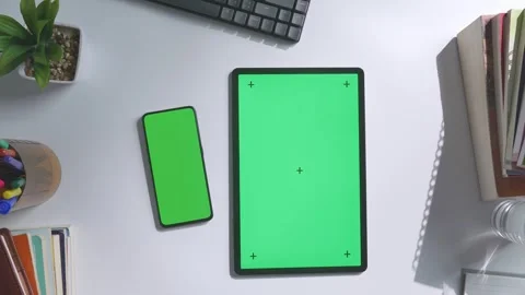 Top Down View Of Mock Up Green Screen Ta... | Stock Video | Pond5