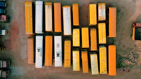 Top down view of old school buses in the... | Stock Video | Pond5