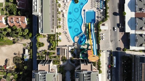 Top down view over a waterpark resort wi... | Stock Video | Pond5
