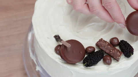 Top-down view of a pastry chef decoratin... | Stock Video | Pond5