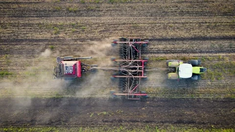 Top down view on powerful modern tractor... | Stock Video | Pond5
