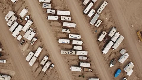 Top Down view of the RV parking lot, Cal... | Stock Video | Pond5