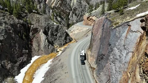 Top Down View of an RV Towing a Jeep, Dr... | Stock Video | Pond5