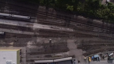 Top Down View of Train Tracks and Train ... | Stock Video | Pond5