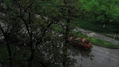 Top-down view of a white car driving on ... | Stock Video | Pond5