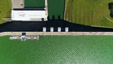 Top Down Water Dam On Solina Lake Bieszc... | Stock Video | Pond5