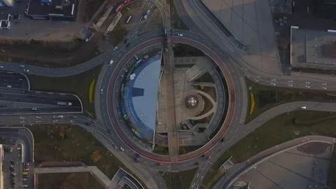 Top shot of a busy roundabout with cars ... | Stock Video | Pond5