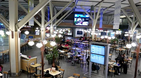 Top shot of food court at YVR airport wi... | Stock Video | Pond5